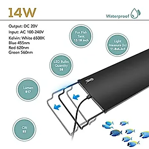 hygger 14W 24/7 Lighting Aquarium LED Light, Sunrise-Daylight-Moonlight Mode and DIY Mode, Adjustable Timer Adjustable Brightness Fish Tank Light with Extendable Bracket 7 Colors for Planted Tank