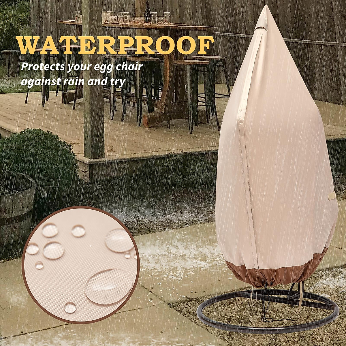 Egg Chair Cover with Waterproof Zipper,Outdoor Hanging Egg Chair Cover with Air Vent,Egg Swing Chair Cover Patio Wicker Hanging Chair Covers UV Resistance (75 X 45 Inches)