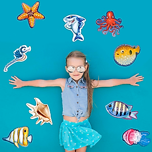 45 Pieces Ocean Cutouts Fish Cutouts Sea Cutouts Ocean Bulletin Board Ocean Classroom Decorations with Glue Point Dots for School Luau or Under The Sea Fishing Birthday Themed Party, 5.9 x 5.9 Inch
