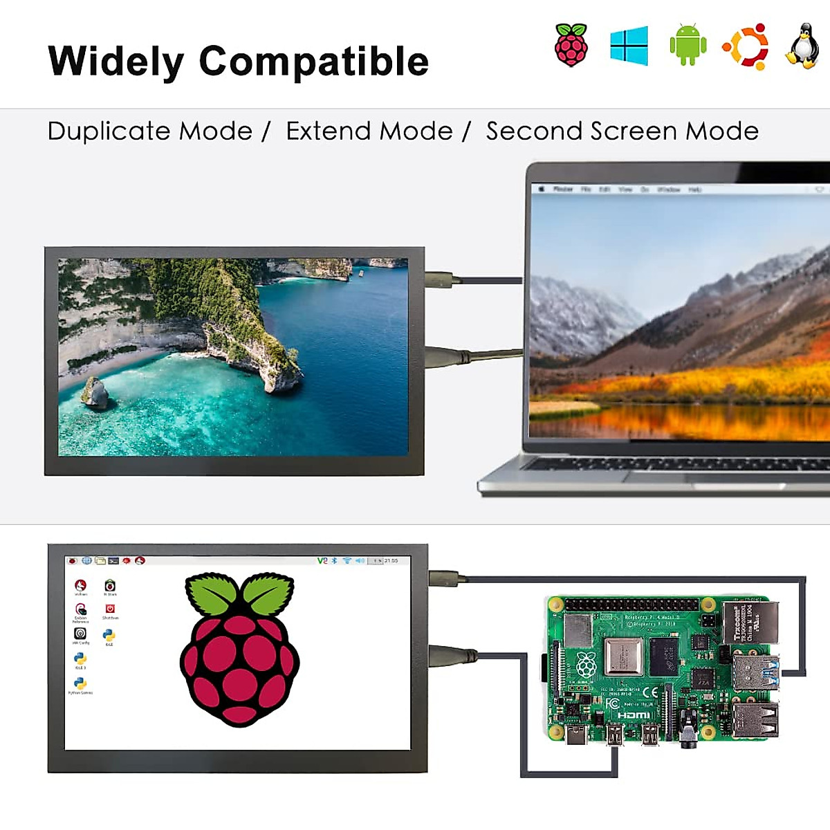 LESOWN 7inch Touch IPS Portable Monitor with Dual Speakers, Audio Jack, 1024x600 Capacitive Touchscreen Metal Case, HDMI USB Computer Display for Windows Raspberry Pi Ubuntu Mac, Drive-Free