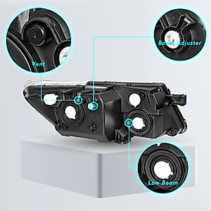 TUSDAR Headlight Assembly Set for 09-20 Dodge Journey Driver and Passenger Side Black Housing Clearr Reflector Bulbs Included