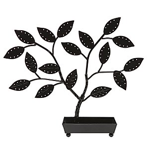 MyGift Black Metal Hanging Jewelry Tree Earring Display Stand, Necklace Bracelet Organizer Rack with Ring Dish Tray