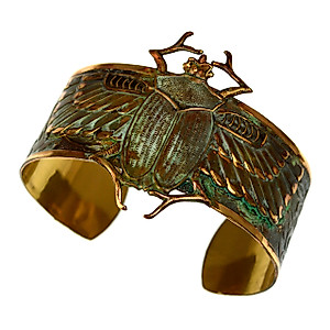 Elaine Coyne Patina Egyptian Motif Classic Scarab Wearable Art Cuff Bracelet