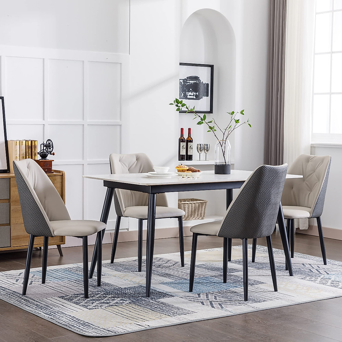 INMOZATA Upholstered Dining Chairs Set of 4 Modern PU Leather Kitchen Dining Room Armless Chairs Upholstered Dining Accent Side Chairs,Beige