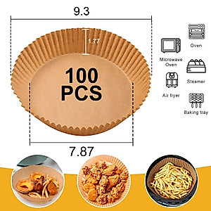 Disposable Airfryer Liners Non-Stick Air Fryer Paper Liners 100Pcs Parchment Paper Lines for Air Fryer,Microwave Ovens,Ovens,Hooding Food (7.9IN) (7.9IN)