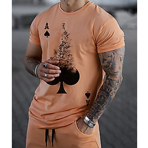 IWQBQ Men's Tracksuits T-shirt and Pants Set Outfit Two-piece Fitness Training Casual Sports Suits(L,Orange)