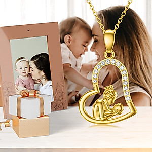 Ayafee 14K Solid Gold Mother Daughter Necklace, Heart Pendant Necklace Mothers Day Gifts for Grandmother Mom Wife