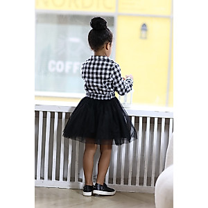 Little Baby Girl Black and White Dress Buffalo Plaid Tutu Skirt Party Princess Formal Outfit Clothes
