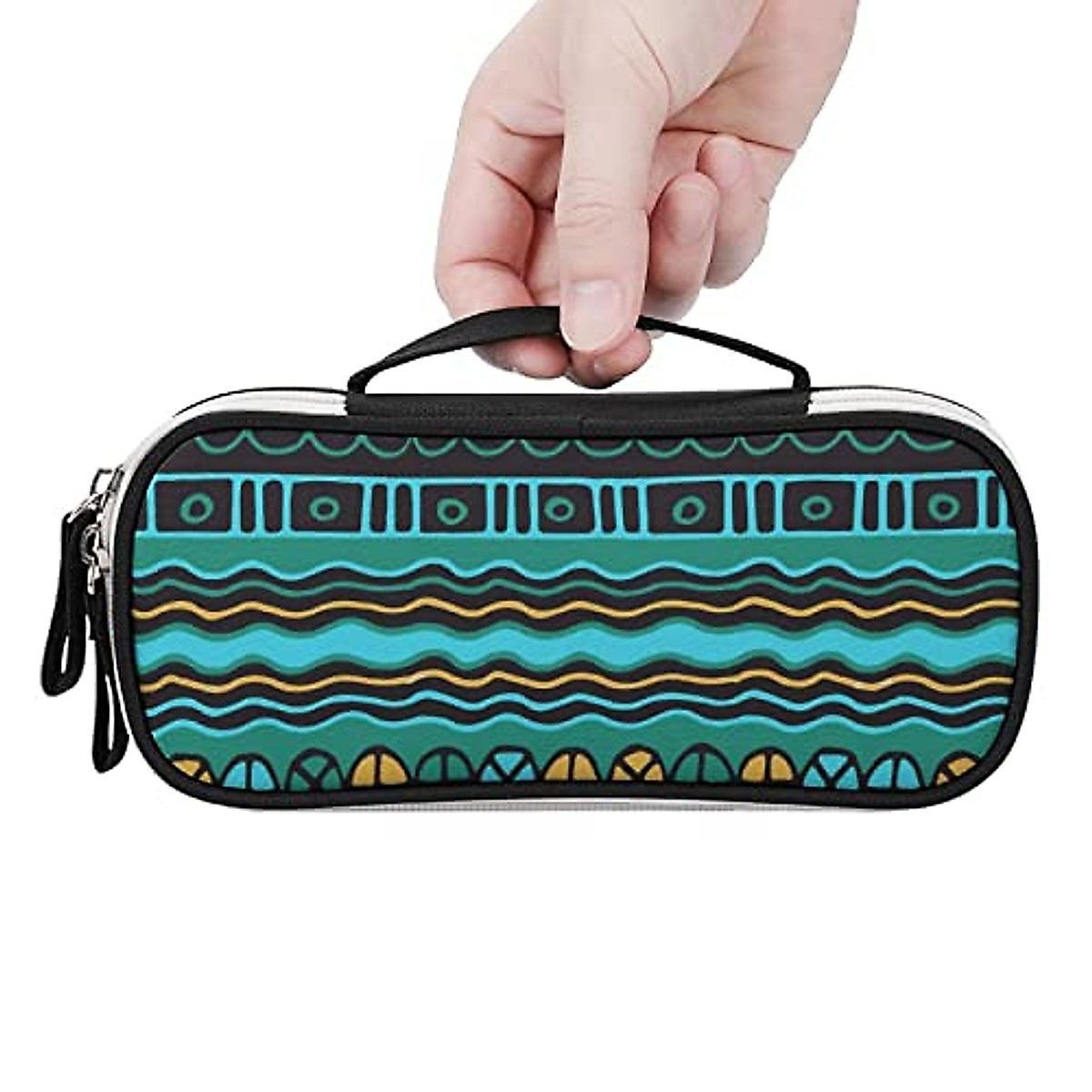 Boho Style Ethnicity Pattern2 Printed Pencil Case Bag Stationery Pouch with Handle Portable Makeup Bag Desk Organizer