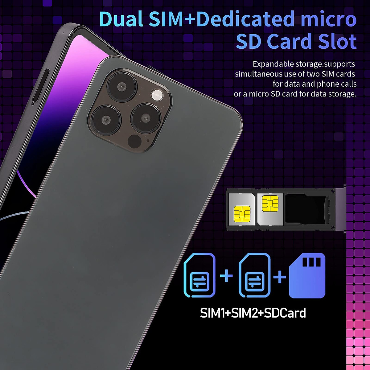 Naroote Unlocked Smartphones, 6.7 Inch Black 4G Smartphones for Daily Use (Black)