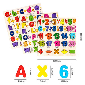 XJYQJD Wooden Alphabet Puzzle for Toddlers, 3 in 1 Lower Case Alphabet Letter Puzzles ABC Uppercase & Lowercase & Number Puzzle Set for Preschoolers Kids Ages 3-5 Alphabet Learning Educational Toy