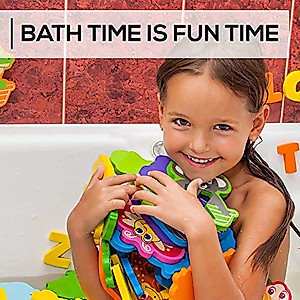 Bath Foam Alphabet Letters Toys - Non-Toxic Bathtub ABC Letters for Kids Toddlers - Premium Educational Floating Animals Puzzles with Toy Organizer for Baby Boys Girls - Set of 52 Pcs