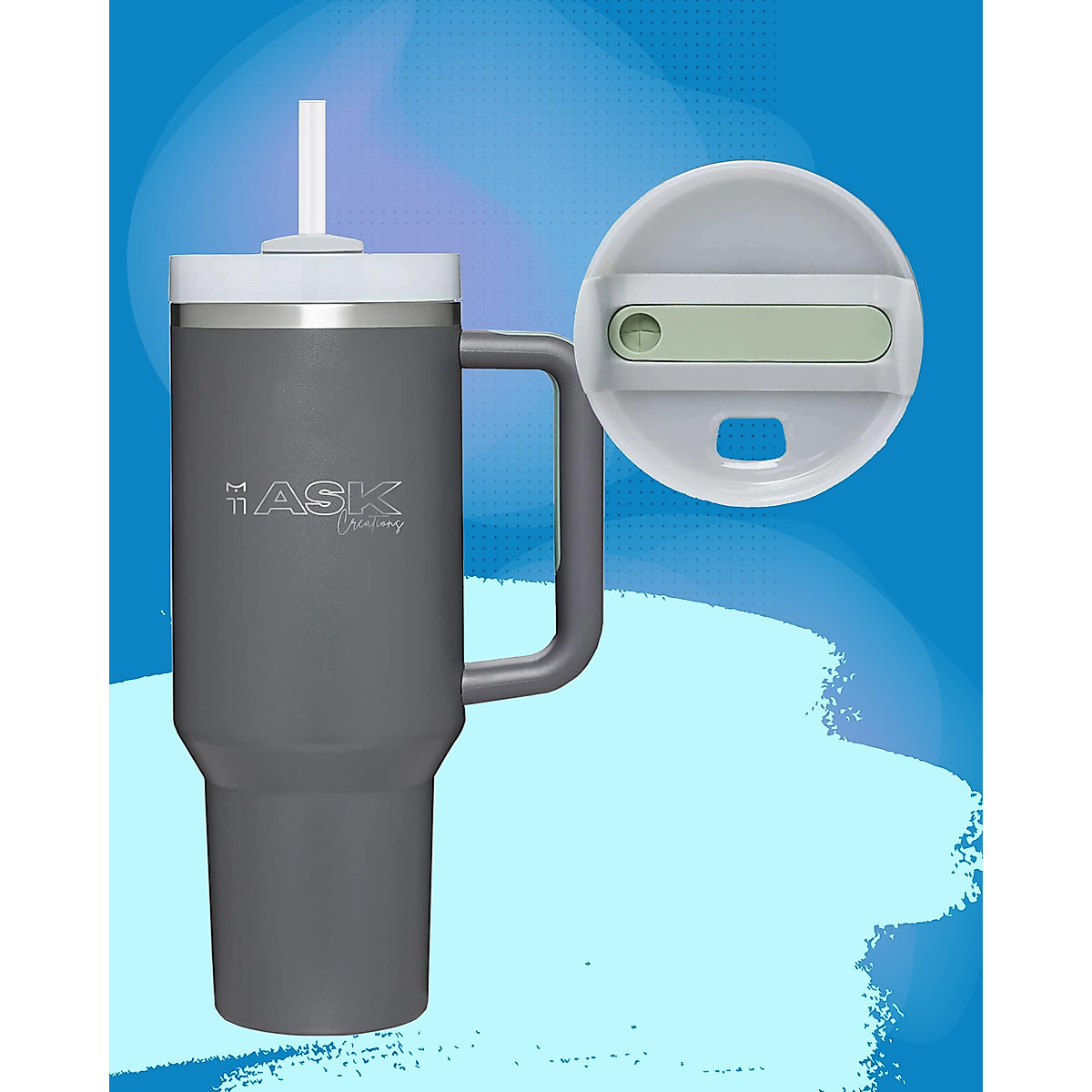 Ask HydroQuench 2.0 40oz /1183 ml Tumbler - Insulated Stainless Steel Travel Mug with reusable Straw, and Silicone Boot. (Charcoal)