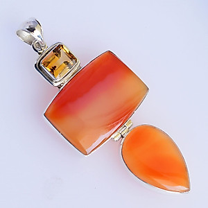Ravishing Impressions Carnelian & Citrine Gemstone 925 Sterling Silver Pendant Fabulous Handmade Jewellery Gift For Her