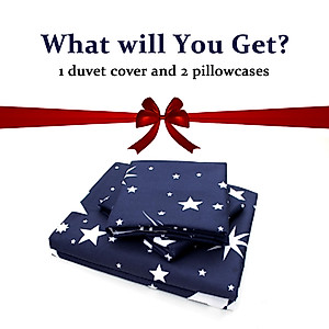 Duvet Cover Queen Bedding Set - Star Quilt Cover with Zipper Closure, Soft Breathable, Blue, ZHH