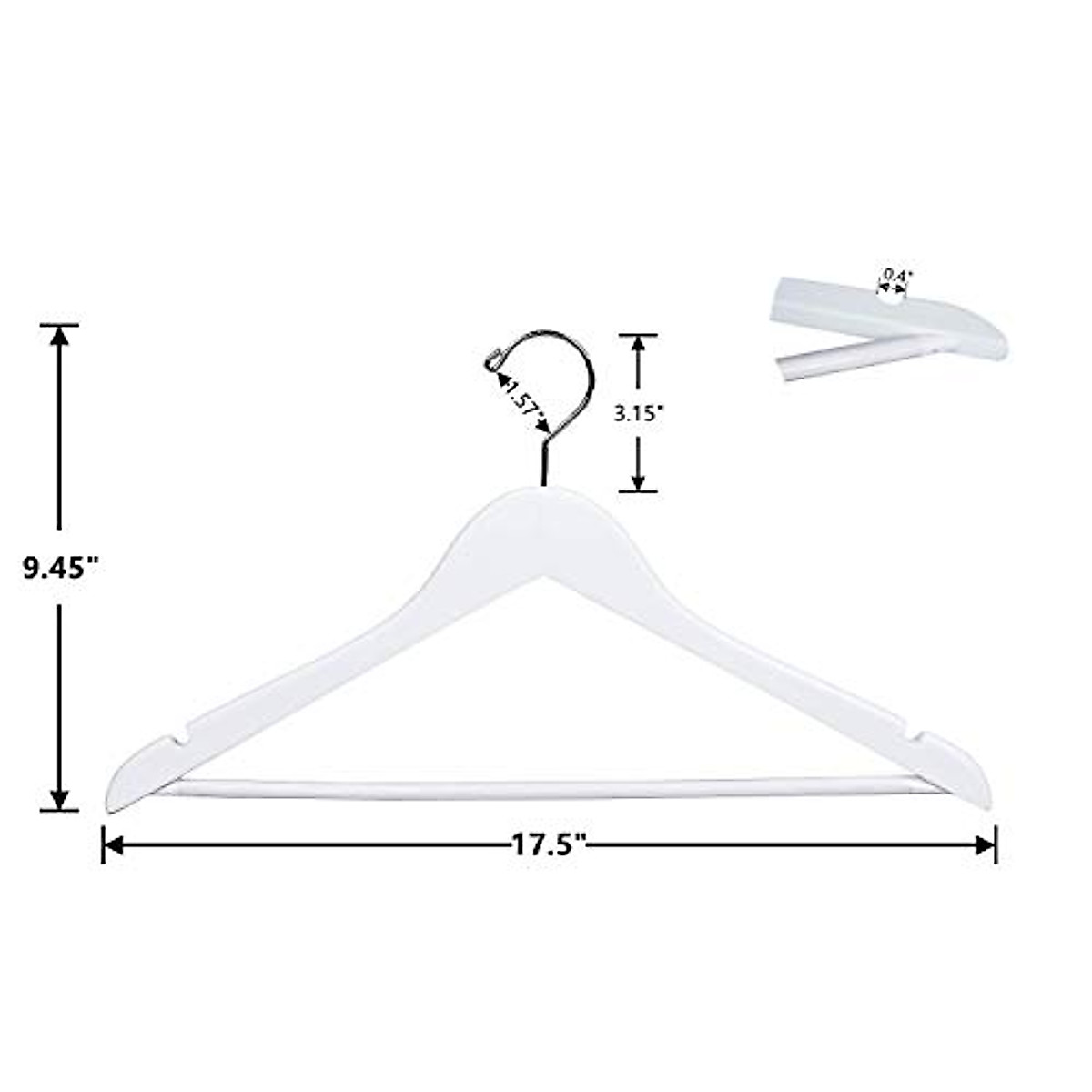 Amber Home Solid White Wood Hanger 20 Top Hanger & 24 Bottom Hanger for Suit Coat Shirt Pants Skirt
