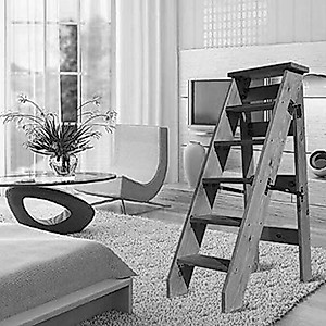 XWZJY Moveable 6 Steps Stepladder Multifunction Wooden Ladder Stool Folding Stairs Chair for Living Room/Kitchen/Balcony/Courtyard,Height 120cm,Load Bearing 150kg