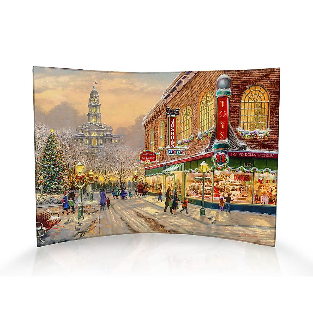 Thomas Kinkade Studios – Lionel Trains – Toy Store Holiday Scene – 10” x 7” Curved Acrylic Photo Print – Free Standing Décor – Officially Licensed Collectible