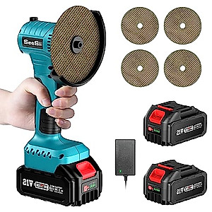 Cordless Grinder[2023 UPGRADE], Seesii 21V Brushless Mini Angle Grinder Tools w/ 2x 4000mAh Batteries & 4 Pcs Disc, 19500RPM 180° Rotatable Compact Power Angle Grinders for Metal Cutting,Grinding