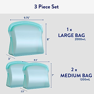 The Clean People Reusable Silicone Storage Bag, Food Storage Container, Microwave and Dishwasher Safe, Leak-free, Medium & Large, Green 3 Pack Set