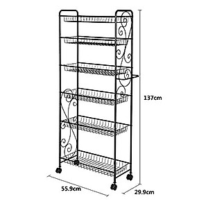 HLC 6 Tier Freestanding Metal Bathroom Kitchen Storage Shelf Rack with Wheels Black