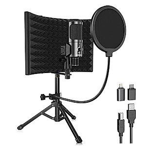 Studio Recording Microphone Isolation Shield with Pop Filter &Tri-Stand Kit Music Recording USB Condenser Mics to Laptop Pc Mac Phone Equipment for Singing Song
