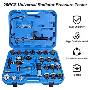 Goplus 28-Piece Universal Radiator Pressure Tester, Vacuum Type Cooling System Tool Kit w/Carrying Case (Blue Case)