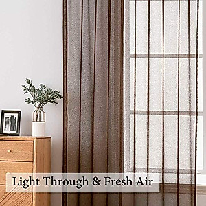 MIULEE Chocolate Brown Linen Textured Sheer Curtains 84 Inch Length 2 Panels Set for Bedroom/Living Room Semi Transparent Dark Brown Farmhouse Window Drapes Rod Pocket W 54 x L 84 Inches Long