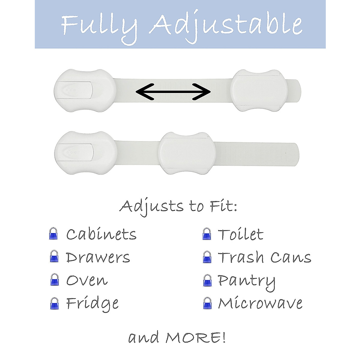 Baby Proofing Strap Locks for Child Safety and Child Proofing Your Home, Fridge, Drawers, Stove, Toilet, Dishwasher, Oven and More | Free Bonus - 2 Free Straps and Spare 3M Tape