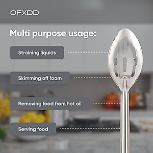 Perforated Stainless Steel Spoon - Serving Slotted Spoons for Restaurant - Large Metal Commercial Tablespoon for Cooking 3 Pcs