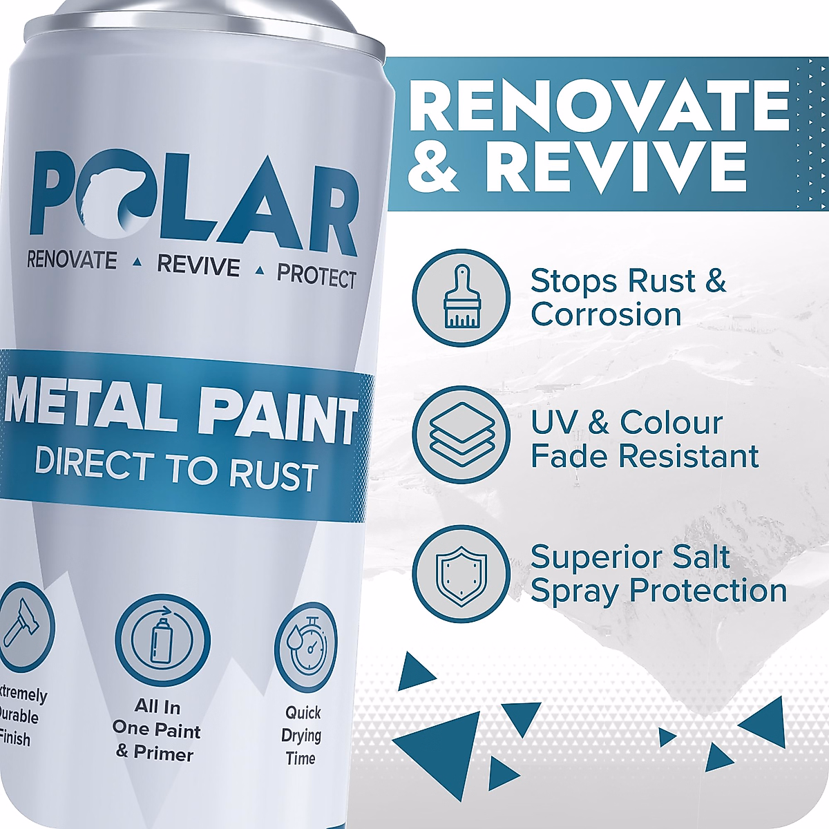 Polar Satin Black Direct to Rust Spray Paint - 2 x 13.5fl oz - Protect and Stop Rust & Corrosion - Primer, Undercoat, Topcoat - Quick Dry Formula - Ideal for Metal, Wood, Plastic and Ceramic Surfaces