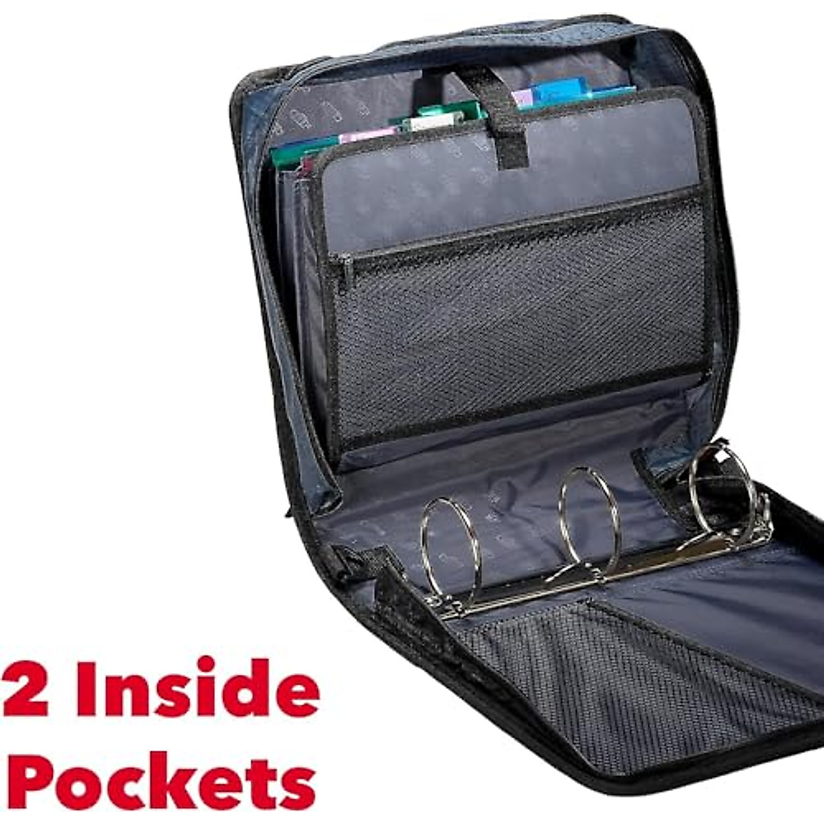 Case-it Mighty Zip Tab Zipper Binder, 3" O-Ring with 5-Color tabs, Expanding File Folder and Shoulder Strap and Handle, D-146- Midnight Blue