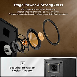 Starfavor Passive Bookshelf Speakers,2 Way Home Stereo Speakers,Passive Speakers Pair for Desktop Stereo or Home Theater Surround Sound,Boost Bass,4-inch woofer and 1.5" Aluminum Tweeter