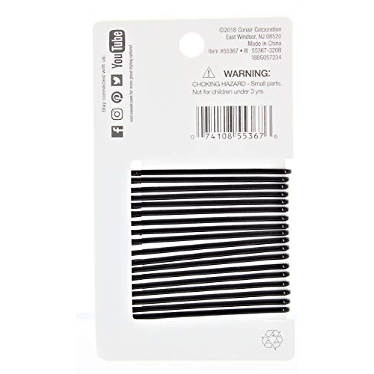 Conair Styling Essentials Firm Hold Bobby Pins 18 ea, Black, Pack of 1