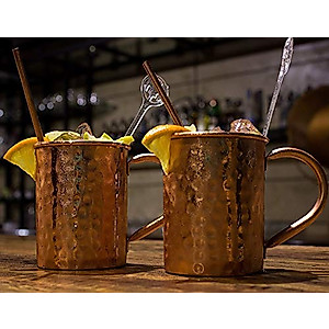 Moscow-Mix Moscow Mule Mugs Set of 2 Copper Cups - 100% Copper Mugs for Moscow Mules and Whisky Mules - Hammered Copper Cups Includes Copper Shot Glass for Party - Includes Premium Gift Box