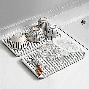 Bonilve Drain Board for Kitchen Counter, Dish Drain Tray 2 Tier Non Slip Serving Tray-White, Large Kitchen Dish Drying Rack with Drainboard Perfect for Sink, Coffee Table, Outdoor(8.85W x 15.35L)