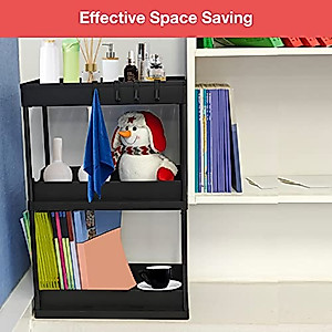 Solesoul 3-Tier Under Sink Organizers and Storage Unit - Bathroom and Kitchen Sink Organizers with 4 Hooks - Multi-Purpose Cabinet Organizer Shelf with Sliding Drawers - Black- White- Gray (Black)