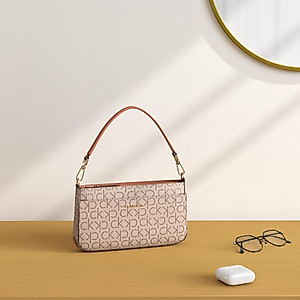 Calvin Klein Lucy Triple Compartment Shoulder Bag, Brown/Khaki/Orchid Embossed