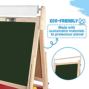 Easel for Kids Including 100+ Accessories - White Board for Kids and Black Board Double Sided Adjustable Wooden Kids Easel with 1 Drawing Paper Roll Wooden Magnetic Drawing Board for Kids