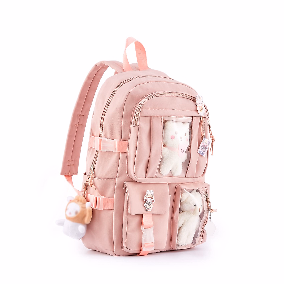 BUNXIZHUN Kawaii Backpack, 20L, Pink, Adjustable, for School Girls & Women with Kawaii Pin & Accessories