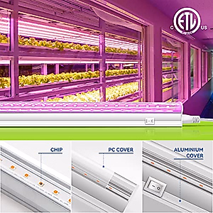 Monios-L [6-Pack] LED Grow Light Strips for Plants 2FT, 60W (6 x 10W) t5 High Output Integrated Fixture Extendable 24 Inches Grow Lights for Greenhouse, Plant Grow Shelf, Easy Installation