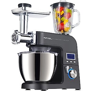 Aifeel Stand Mixer All Metal, Multifunctional LCD Display Electric Kitchen Food Mixer,800W 8 Speed Mixer Noodle Maker with 1.5L Blender,6.5 QT Bowl, Dough Hook, Whisk, Beater,Meat Grinder,Sausage Kit