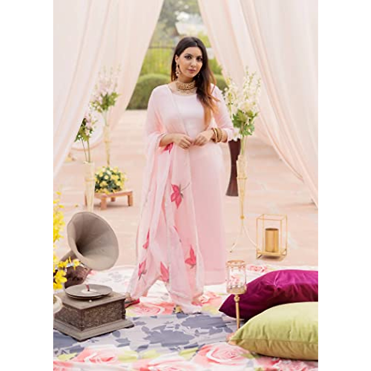 Elina fashion Indian Kurti for Womens With Pant & Dupatta | Rayon Printed Long Kurta Partywear Kurtis Tunic Tops Pink