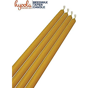 Hyoola 10 Inch Beeswax Taper Candles - 12 Pack - Handmade, All Natural, 100% Pure Unscented Bee Wax Candle - Tall, Decorative, Golden Yellow - 10 Hour Burn Time