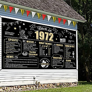 Large 51st Birthday Banner Backdrop Decorations for Men Women, Black Gold Back in 1972 51 Birthday Sign Party Supplies, Happy Fifty-one Birthday Background Decor for Outdoor Indoor