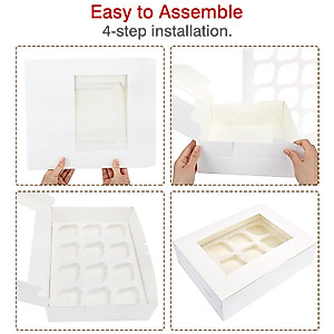 Moretoes 30pcs Cupcake Boxes Bulk White Cupcake Containers with Windows 30 Pcs 12 Count Cardboard Inserts to Fit Muffins Cupcake Carrier for Cookies
