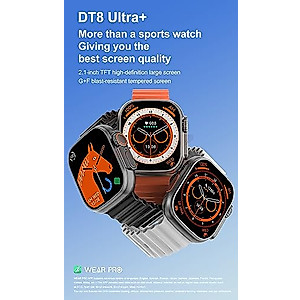 Original New DT8 Ultra+ Smart Watch Wireless Charging Temperature Heart Rate Smartwatch for Phone PK DT7 MT8 Z8 N8 Watch Ultra (Gray)