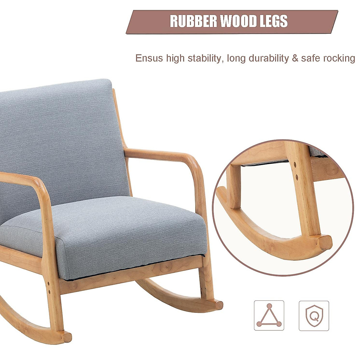 Altrobene Modern Rocking Chair, Accent Chair Glider Rocker, Lazy Lounge Arm Chair for Baby Nursery/Living Room/Bedroom, Grey, Waist Pillow Included