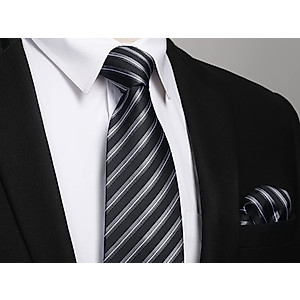 Enlision Black White Ties Stripe Mens Ties and Pocket Square Set Classic Silk Woven Neckties Handkerchief Cufflinks Formal Business Wedding Necktie Gift Box