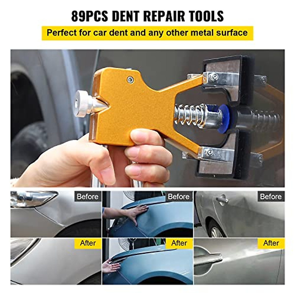 VEVOR Dent Removal Tool, 89 Pcs Paintless Dent Repair Tools, Led Baffle Board Car Dent Repair Kit, Glue Puller Tabs Dent Puller Kit for Auto Dent Removal, Minor Dents, Door Dings and Hail Damage